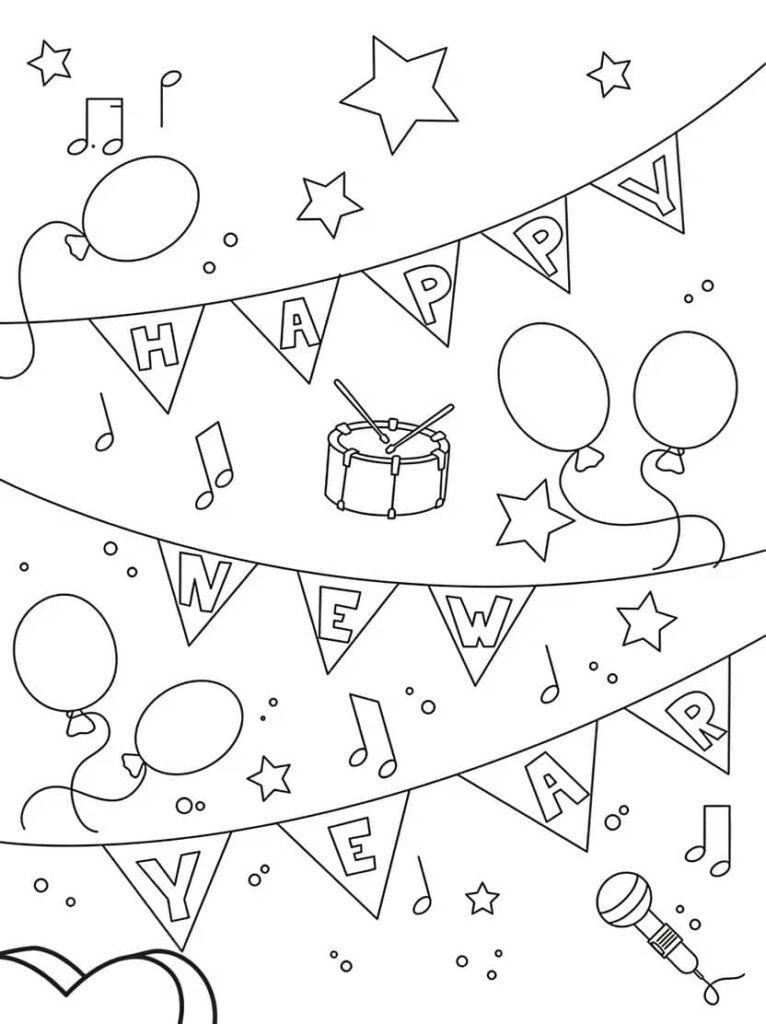 Grappige kleurplaat nieuwjaar voor creatieve kinderen - Kleurplaat.org