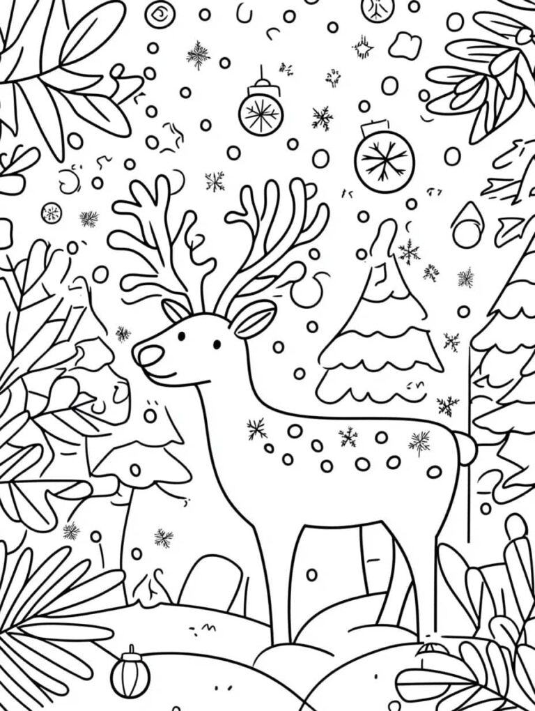 Schattige 20+ kleurplaat kerst rendier voor kinderen - Kleurplaat.org