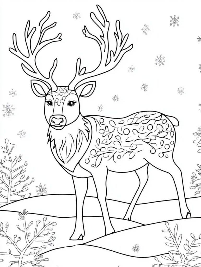 Schattige 20+ kleurplaat kerst rendier voor kinderen - Kleurplaat.org
