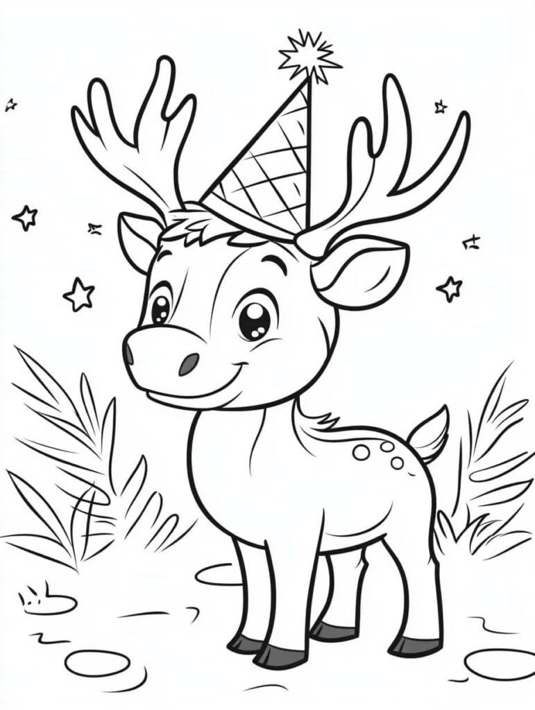 Schattige 20+ kleurplaat kerst rendier voor kinderen - Kleurplaat.org