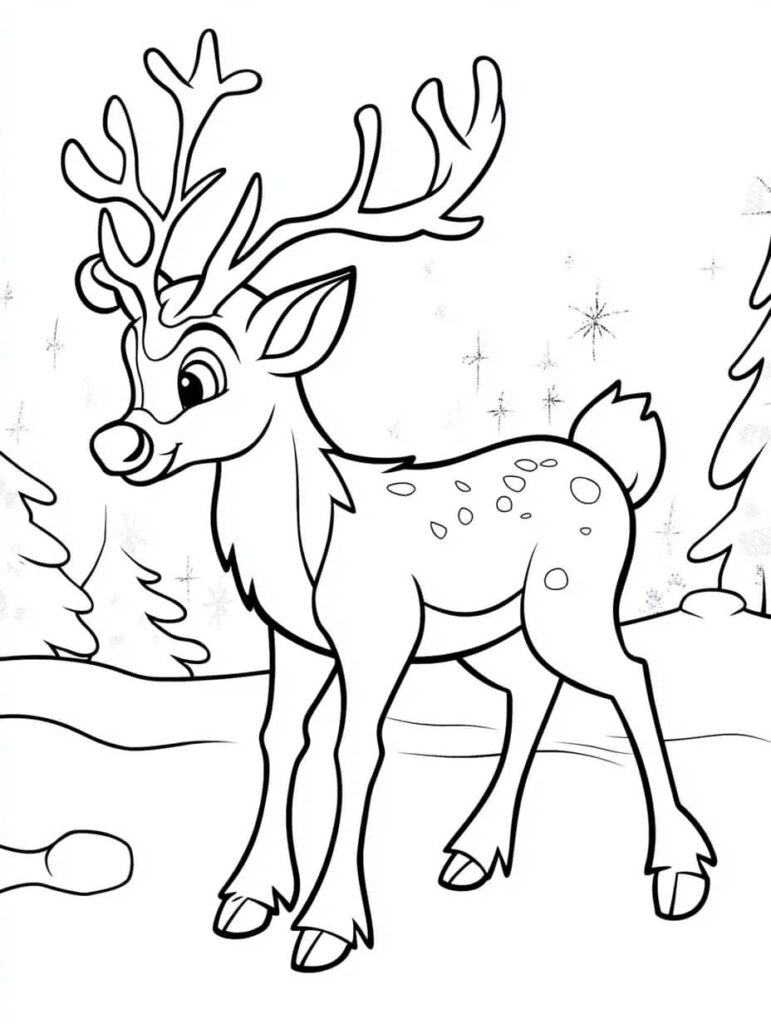 Schattige 20+ kleurplaat kerst rendier voor kinderen - Kleurplaat.org