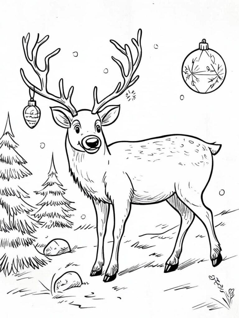 Schattige 20+ kleurplaat kerst rendier voor kinderen - Kleurplaat.org