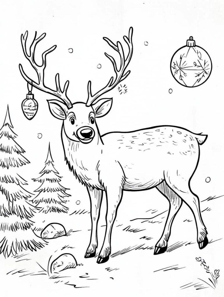 Schattige 20+ kleurplaat kerst rendier voor kinderen - Kleurplaat.org