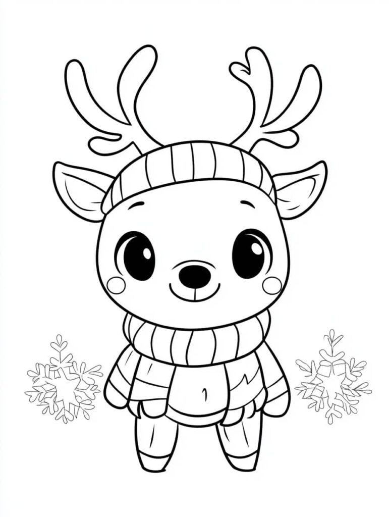Schattige 20+ kleurplaat kerst rendier voor kinderen - Kleurplaat.org
