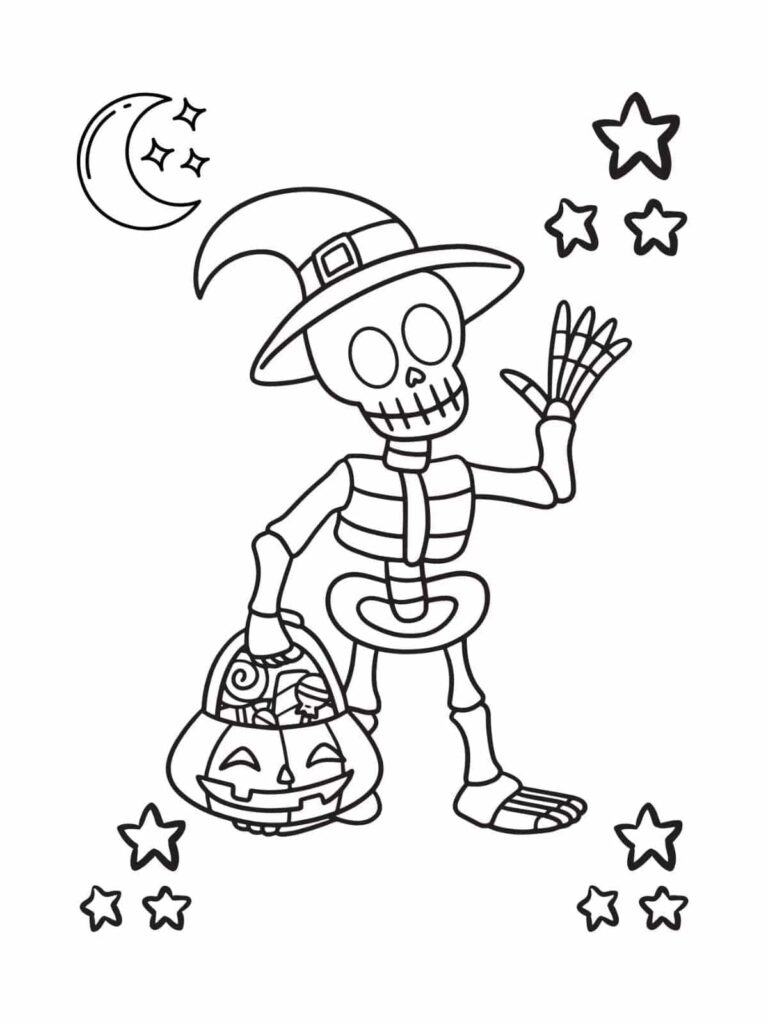 Scary kleurplaat halloween skelet voor kinderen - Kleurplaat.org