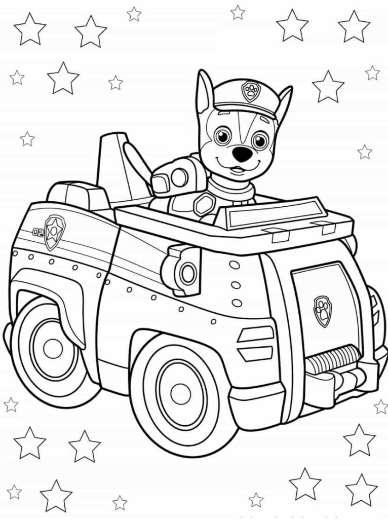 Beste kleurplaat Paw Patrol Chase top gratis voor kinderen - Kleurplaat.org
